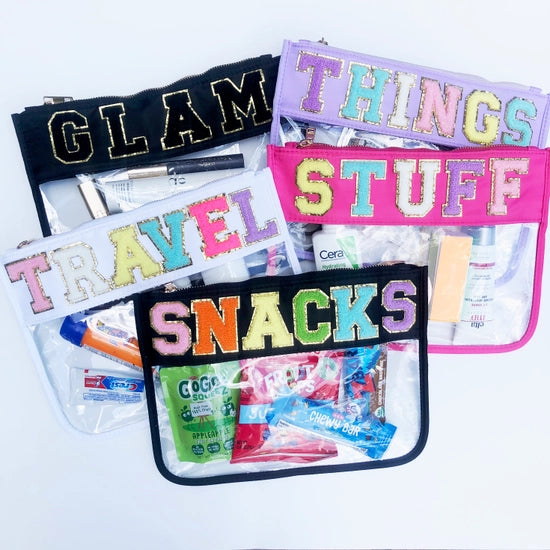 Varsity Letter Clear Zippered Pouch Bag - GLAM – Pistachios Monograms ...